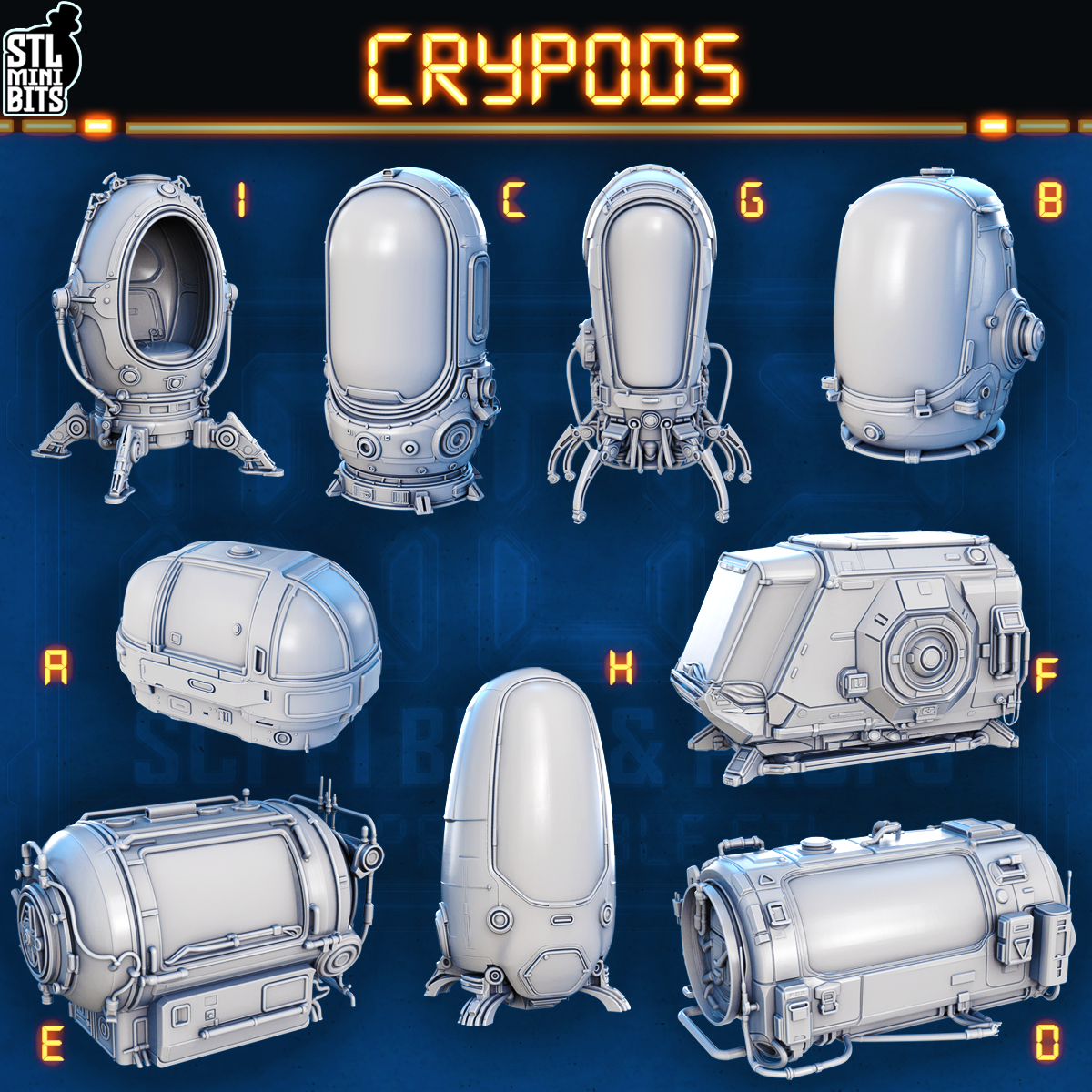 1002 SCI-FI Bits&Props – Cryopods STL Digital – STLMinibits